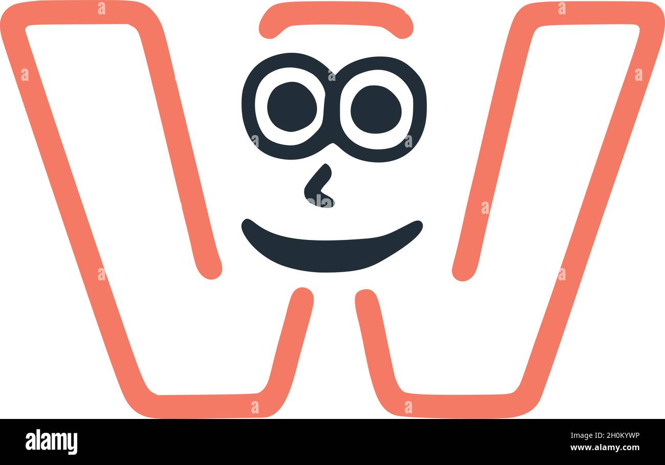 Letter w happy eccentric smiling character, smiley face vector clip art ...