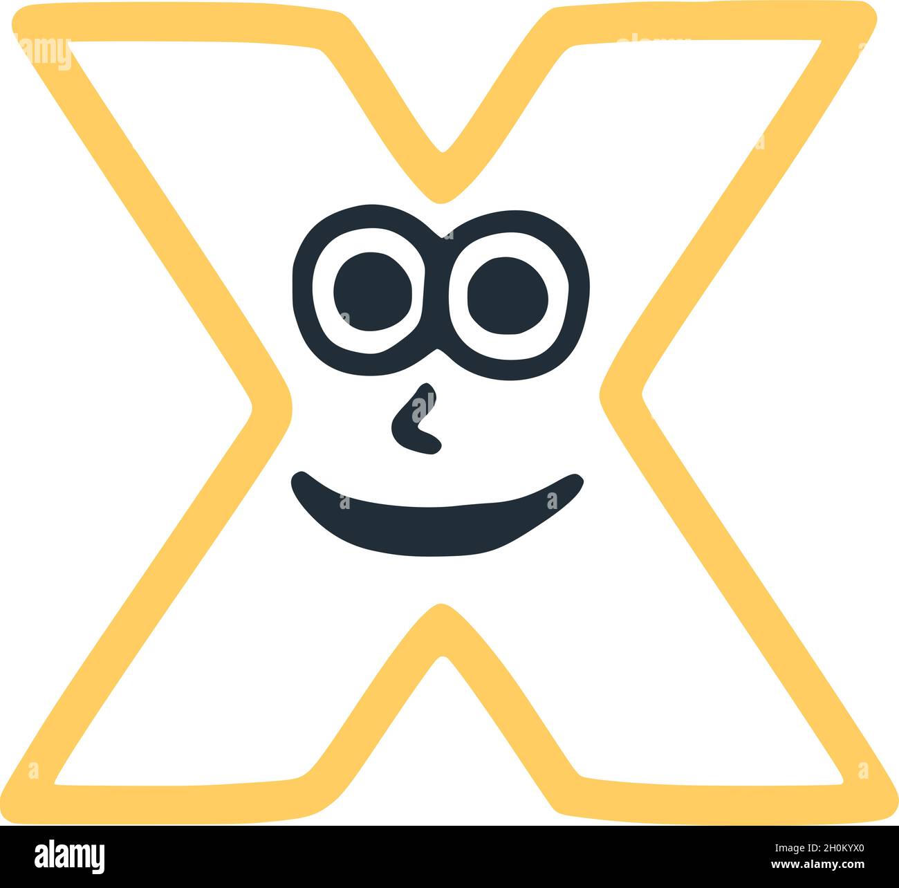 Letter x happy eccentric smiling character, smiley face vector clip art ...