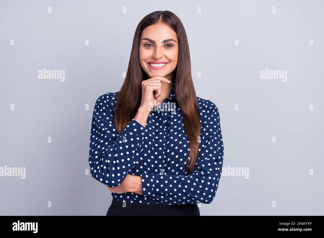 Portrait of attractive cheerful content businesswoman executive top ...