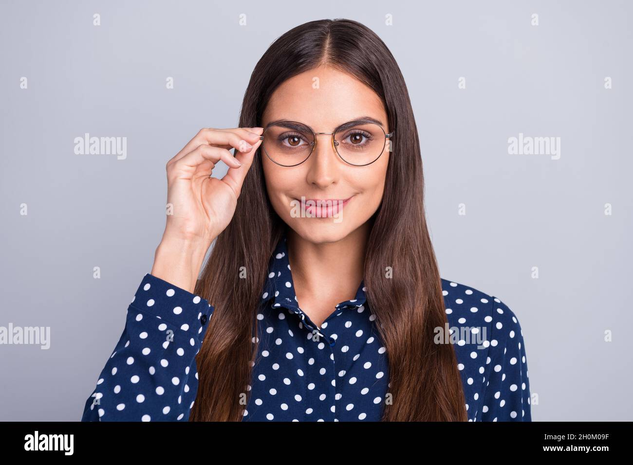 Portrait of attractive content intellectual cheerful businesswoman ...