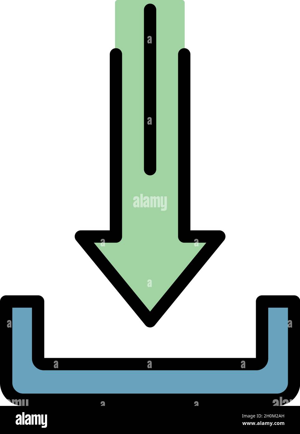 Down arrow and bracket icon. Outline down arrow and bracket vector icon ...