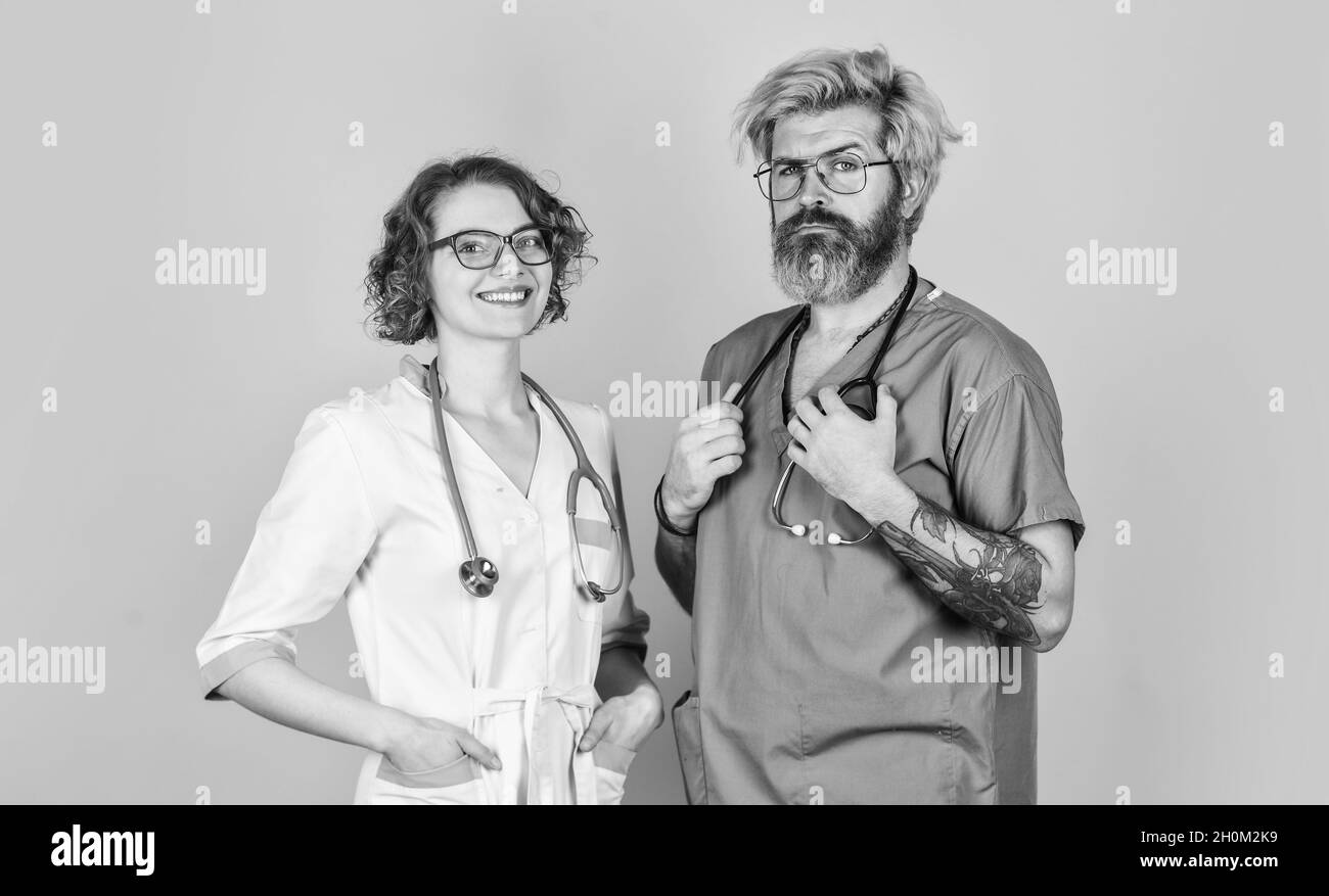 medical couple. team of doctor and nurse. Teamwork in hospital for ...
