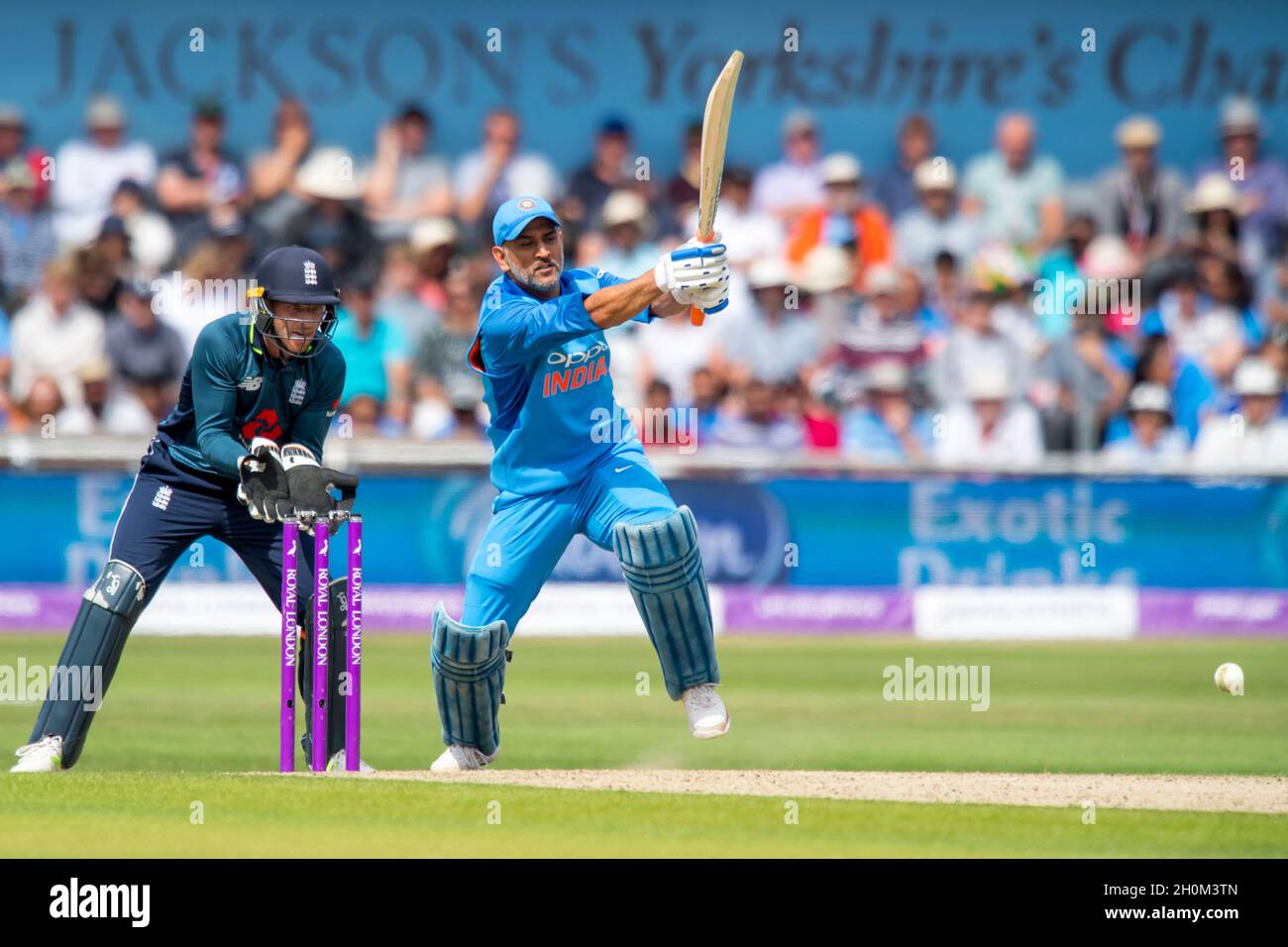 India’s Mahendra Singh Dhoni bats during the third Royal London One Day ...