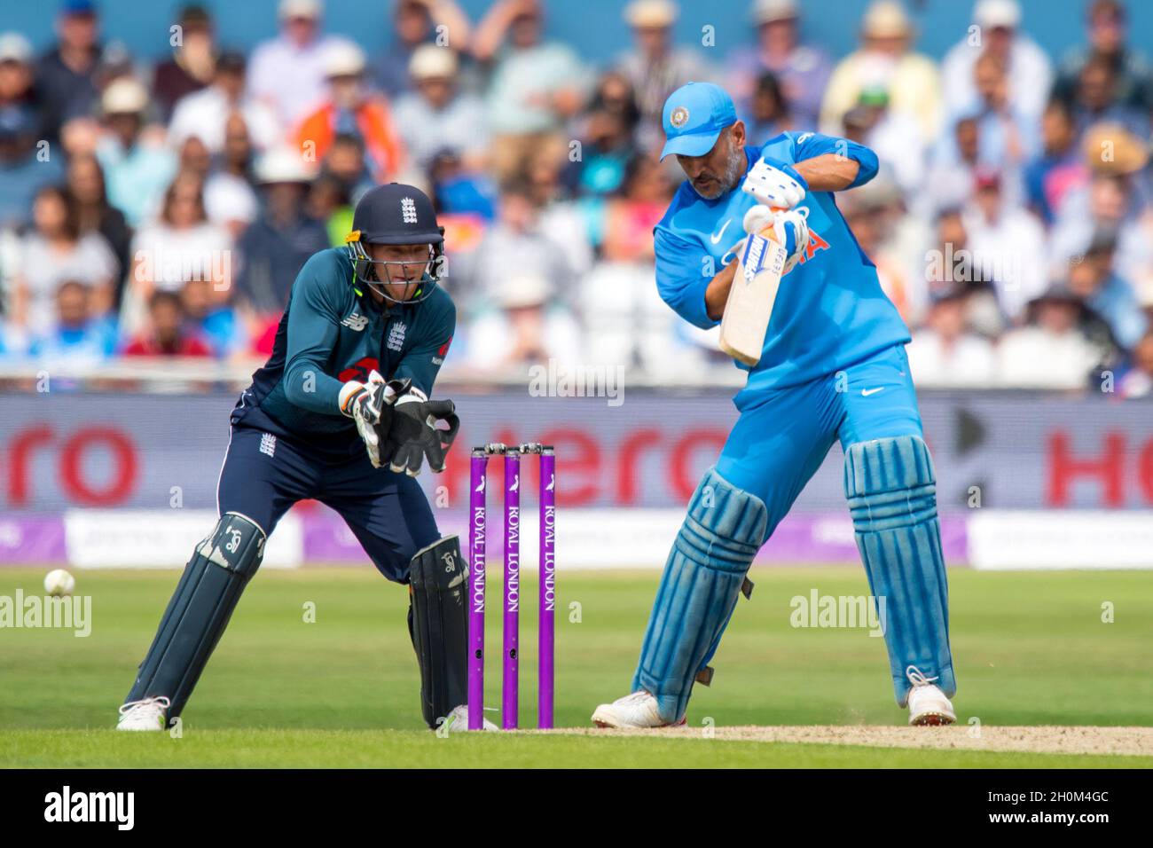 India’s Mahendra Singh Dhoni bats during the third Royal London One Day ...