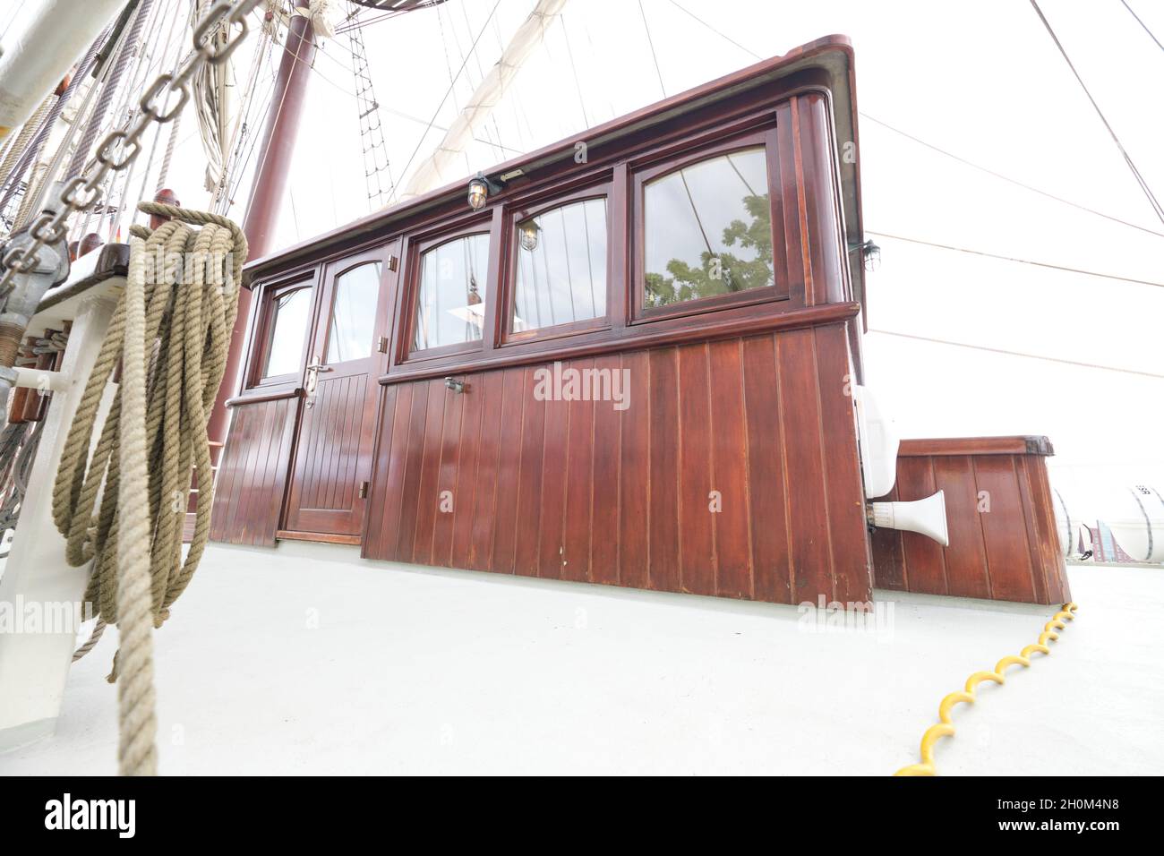 wooden ship cabin with white background on a sailing yacht Stock Photo ...