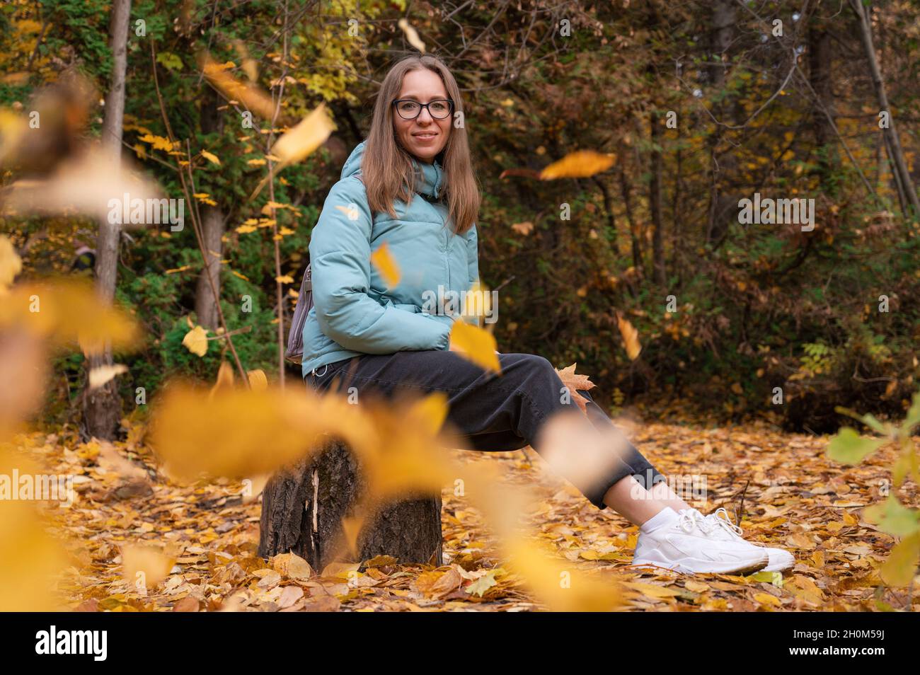 Autumn portrait of beautiful woman on fall nature background Stock ...