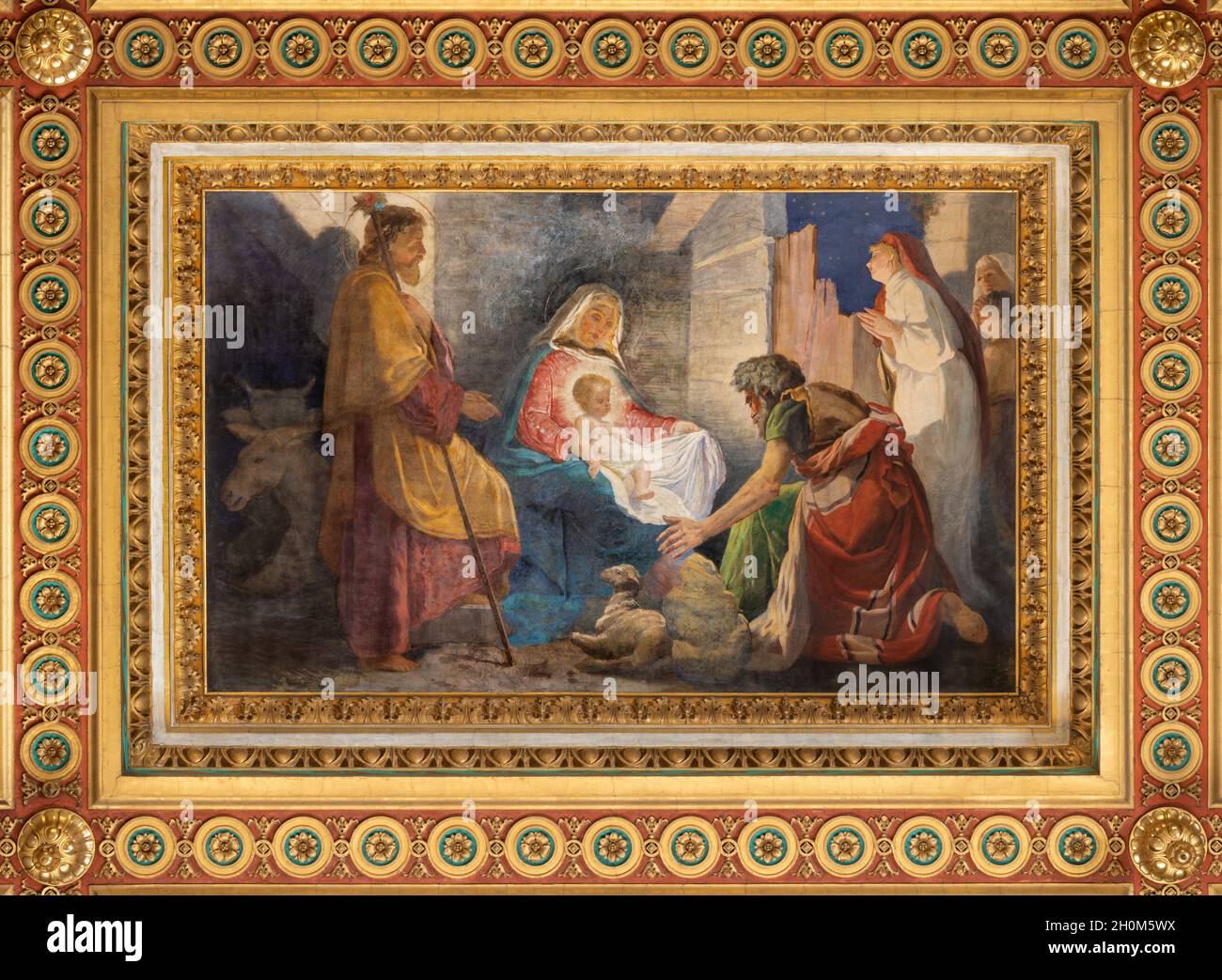 ROME, ITALY - AUGUST 31, 2021: The ceiling fresco of Adoration of ...