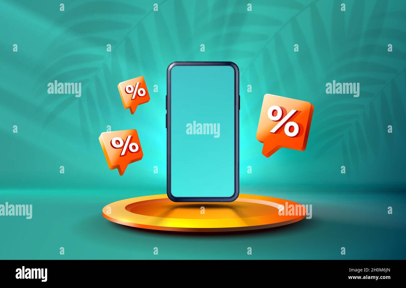 Percent podium mobile screen, technology mobile display. Vector ...