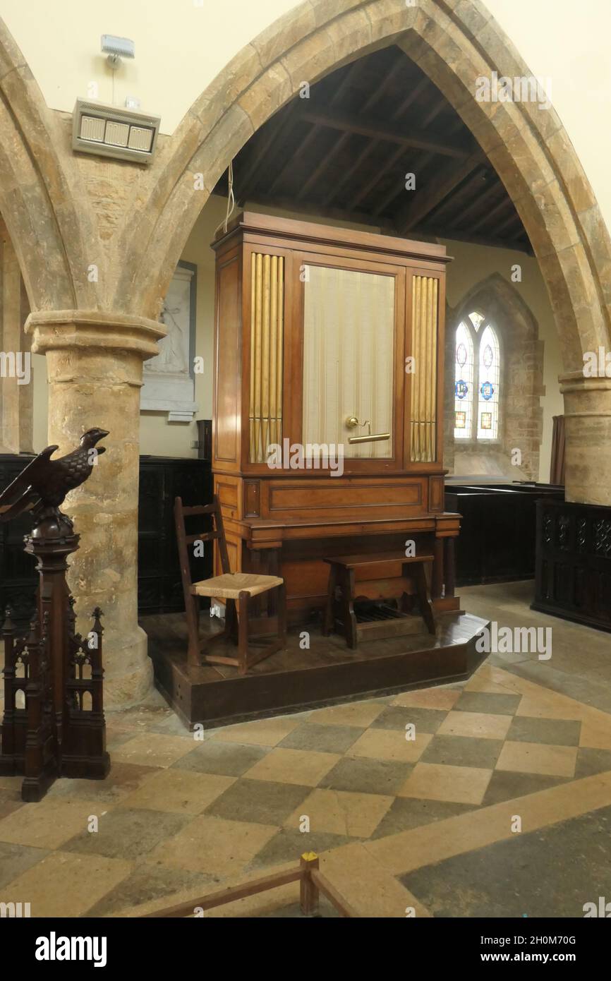 Organ at Fawsley Church St Marys stained glass from Sulgrave Manor and ...
