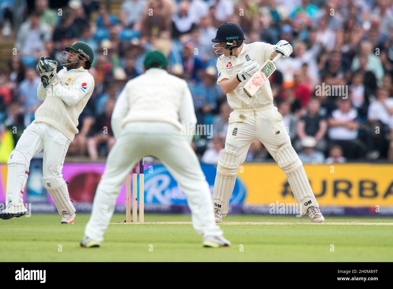 England’s Dominic Bess looks back as he is caught behind by Pakistan’s ...
