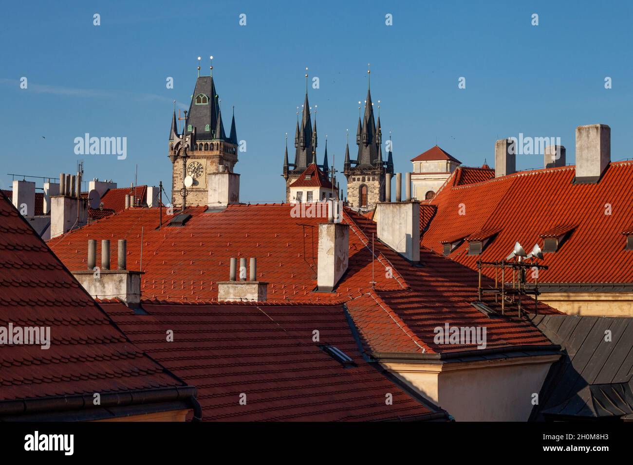 Red tiled roofs and chimneys of the Prague buildings Stock Photo - Alamy