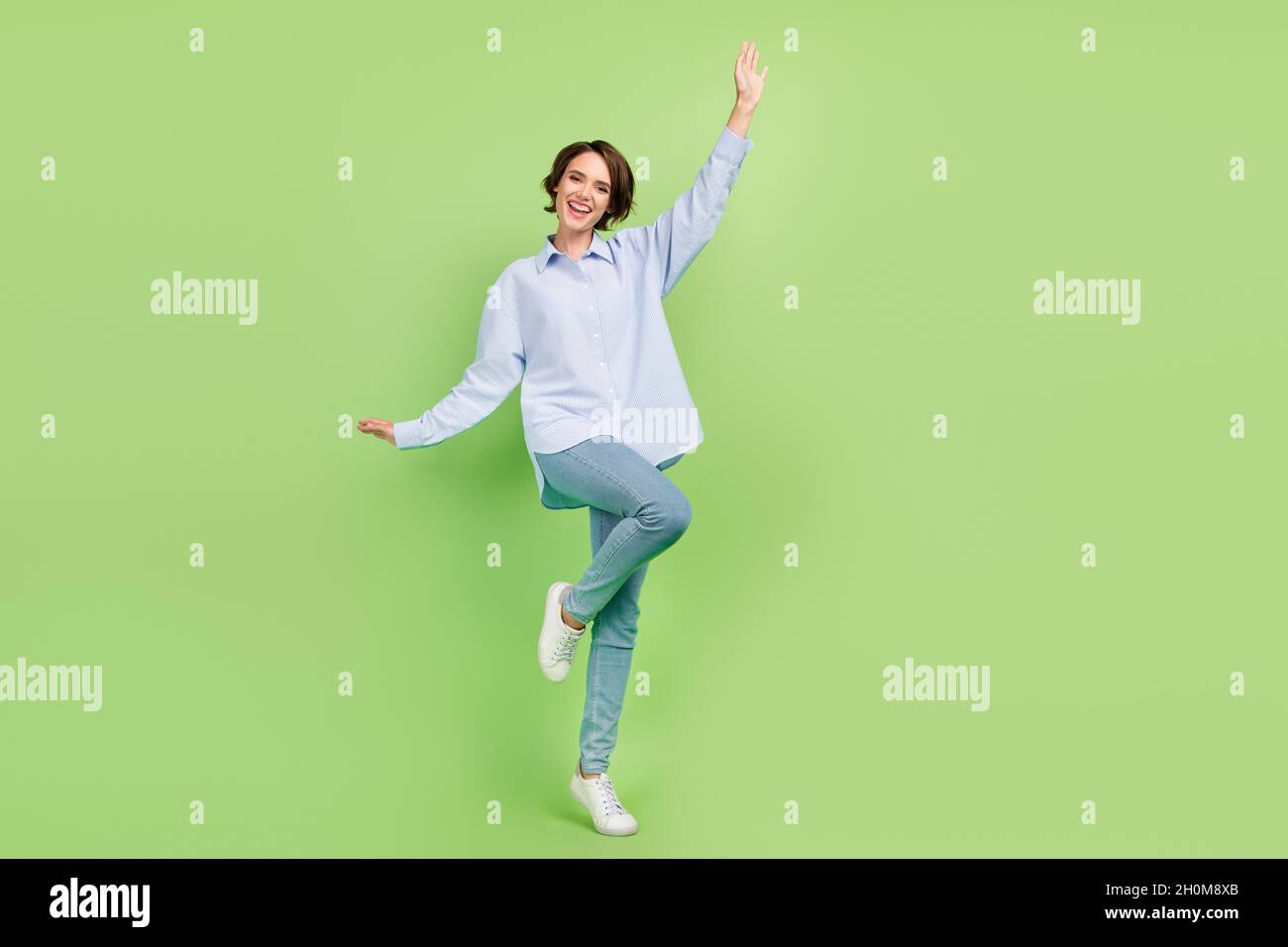 Full body photo of young excited woman happy positive smile have fun ...