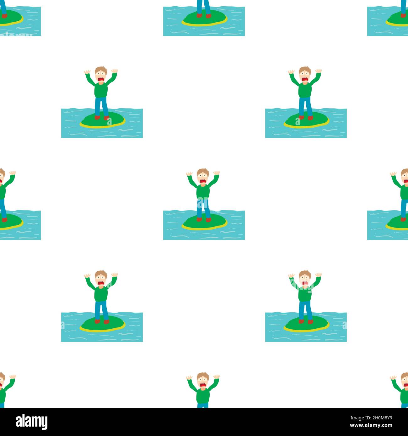 Hydrophobia concept. Cartoon illustration of a man suffering from the ...