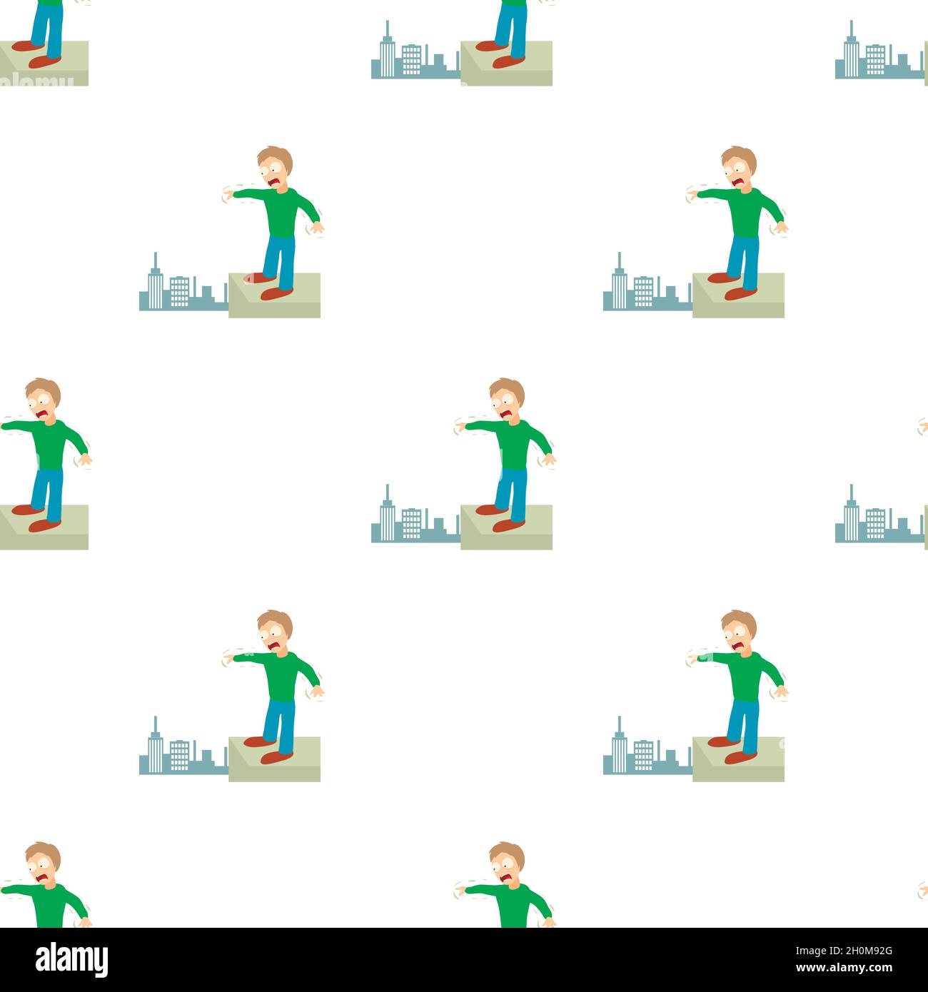 Acrophobia concept. Cartoon illustration of a man suffering from the ...