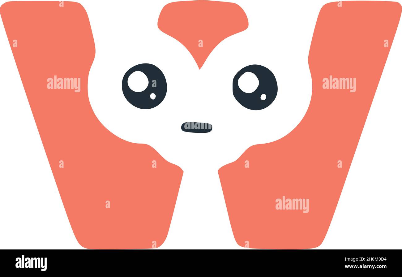 Letter w cute kawaii character, funny smiley clip art isolated on white ...