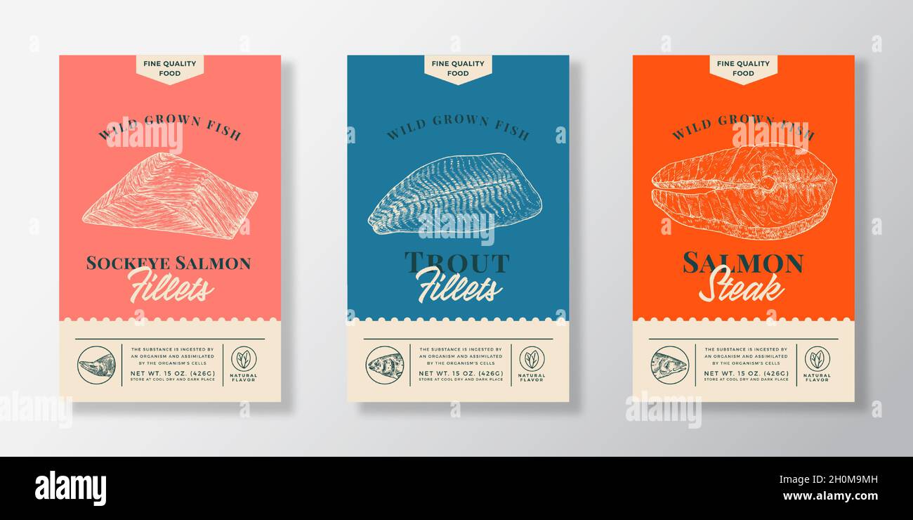 Fish Abstract Vector Packaging Labels Design Set. Modern Typography ...