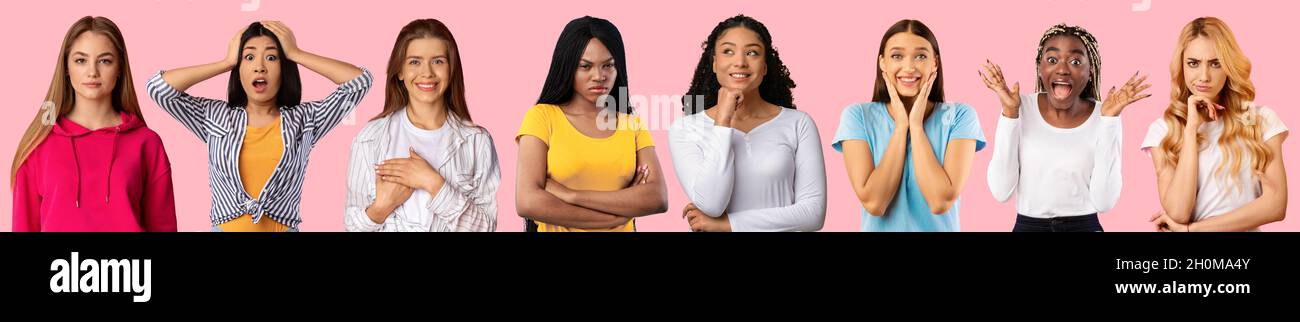 Collection of portraits of diverse people. Millennial of european ...