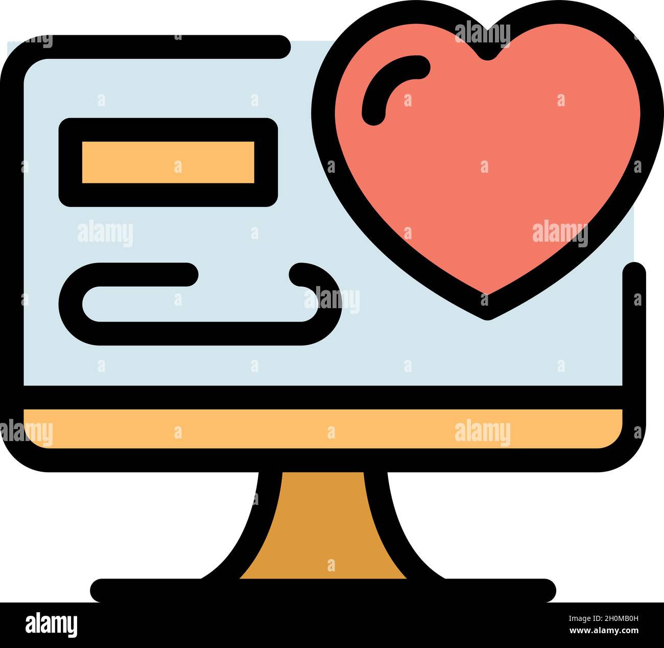 Computer and heart icon. Outline computer and heart vector icon color ...