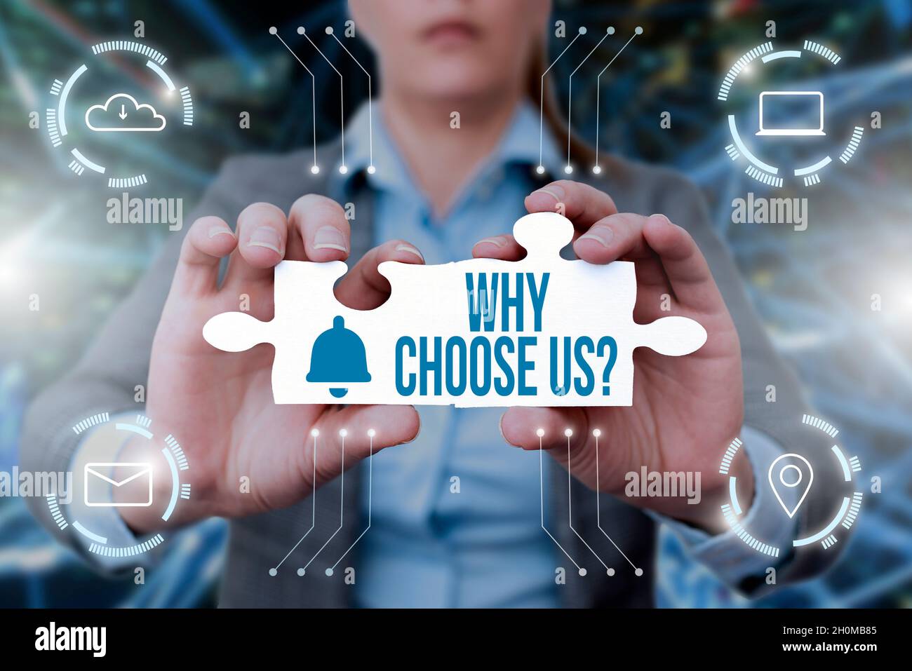 Text caption presenting Why Choose Us Question. Business showcase list ...