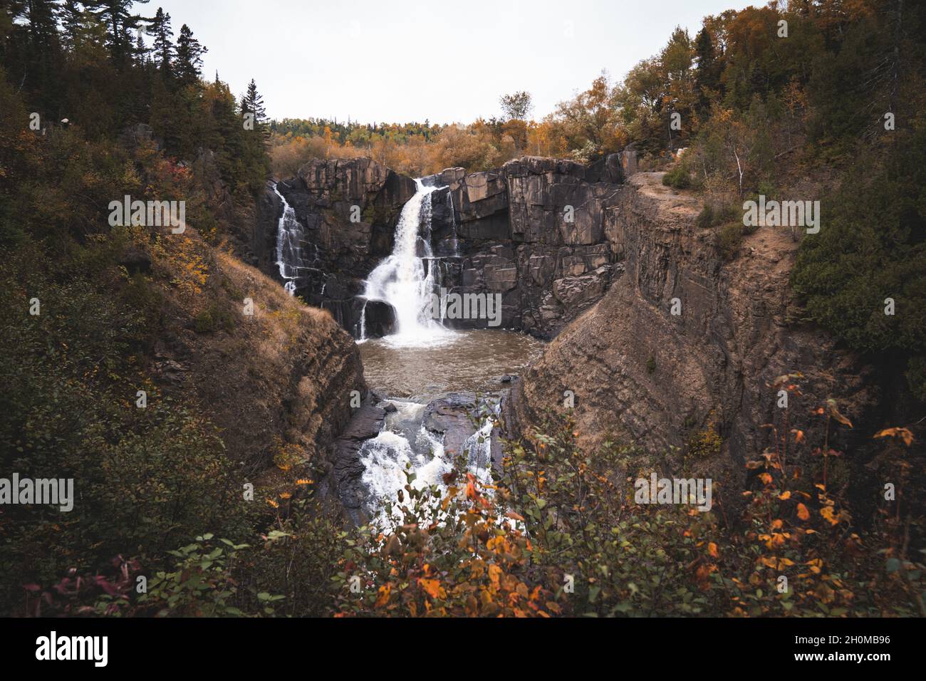 High Falls waterfall in Grand Portage State Park in the fall autumn ...