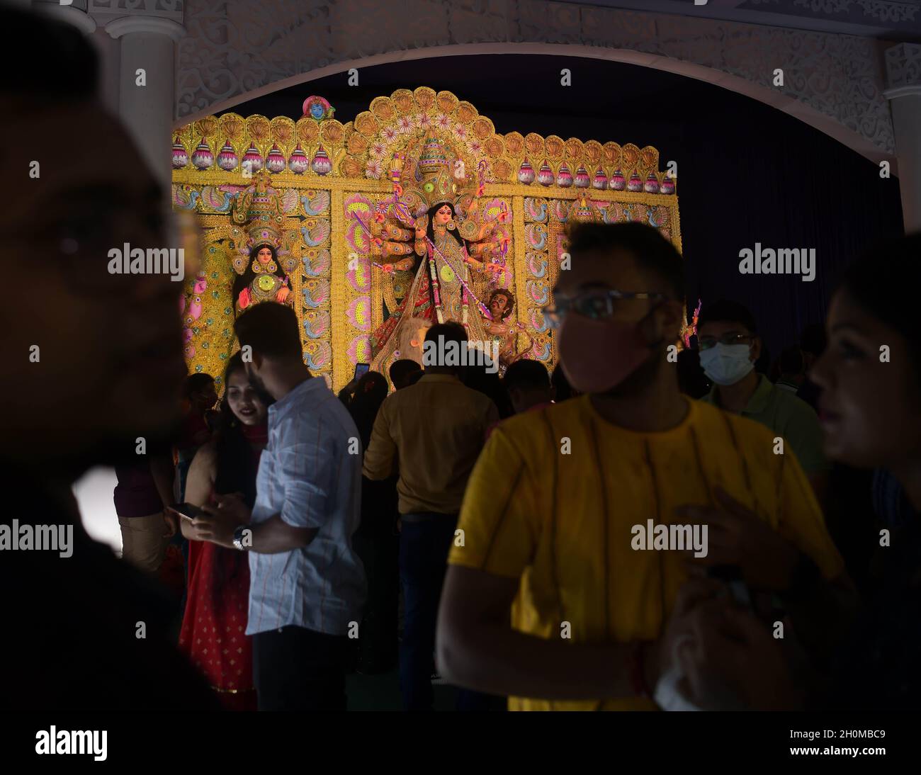 Agartala, Tripura, India. 13-10-2021. People visit a makeshift place of ...