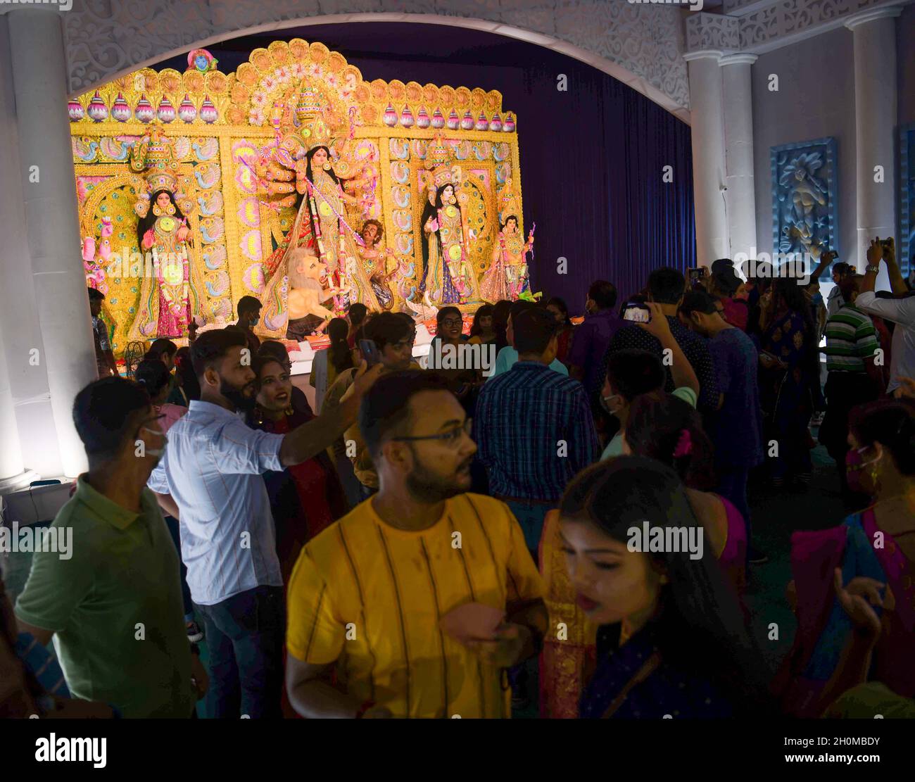 Agartala, Tripura, India. 13-10-2021. People visit a makeshift place of ...
