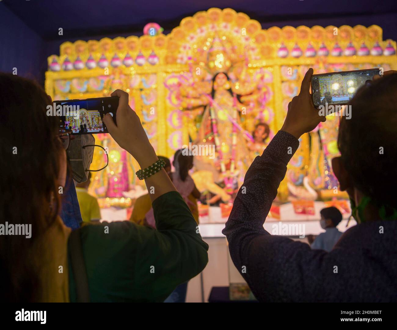 Agartala, Tripura, India. 13-10-2021. People visit a makeshift place of ...
