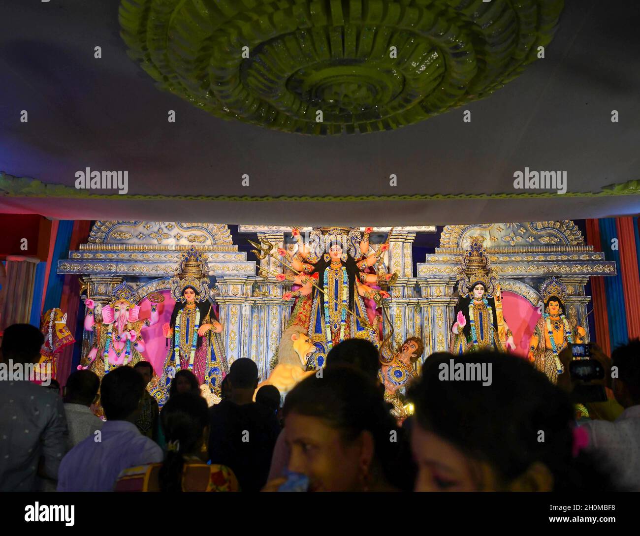 Agartala, Tripura, India. 13-10-2021. People visit a makeshift place of ...