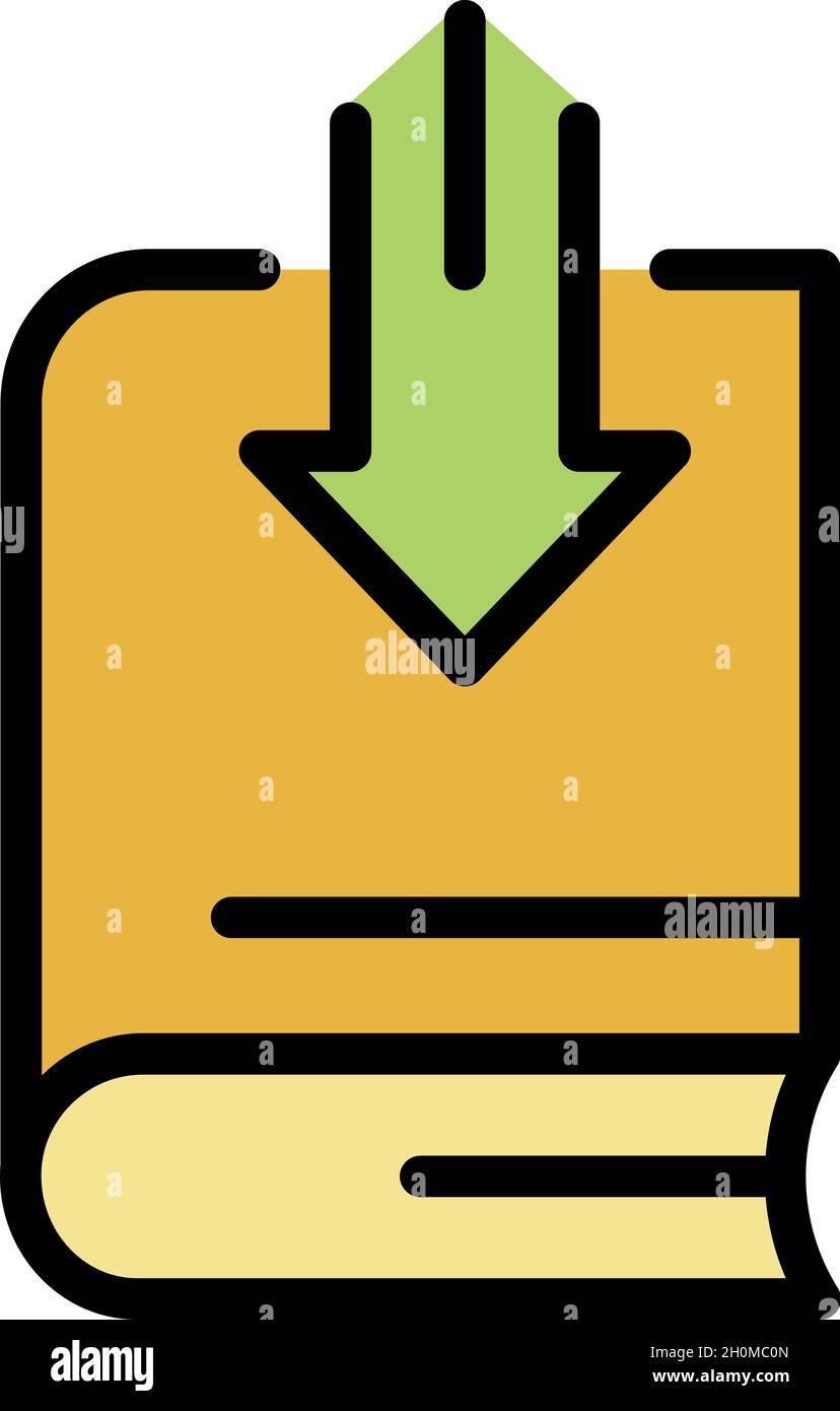 Book and down arrow icon. Outline book and down arrow vector icon color ...