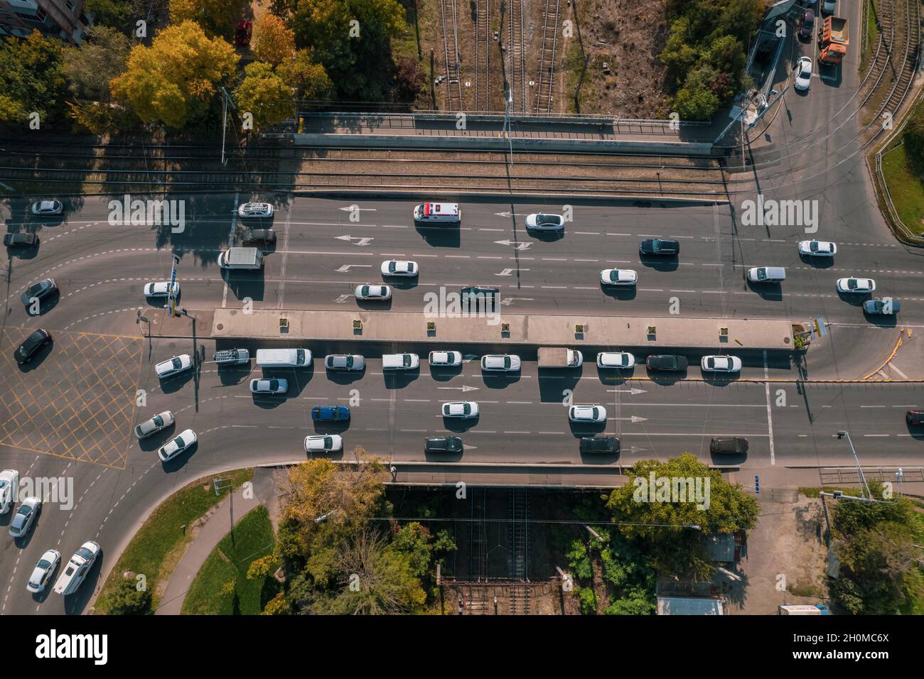 Drones point of view - traffic jam top view, transportation concept ...