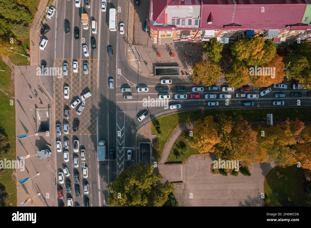 Drones point of view - traffic jam top view, transportation concept ...