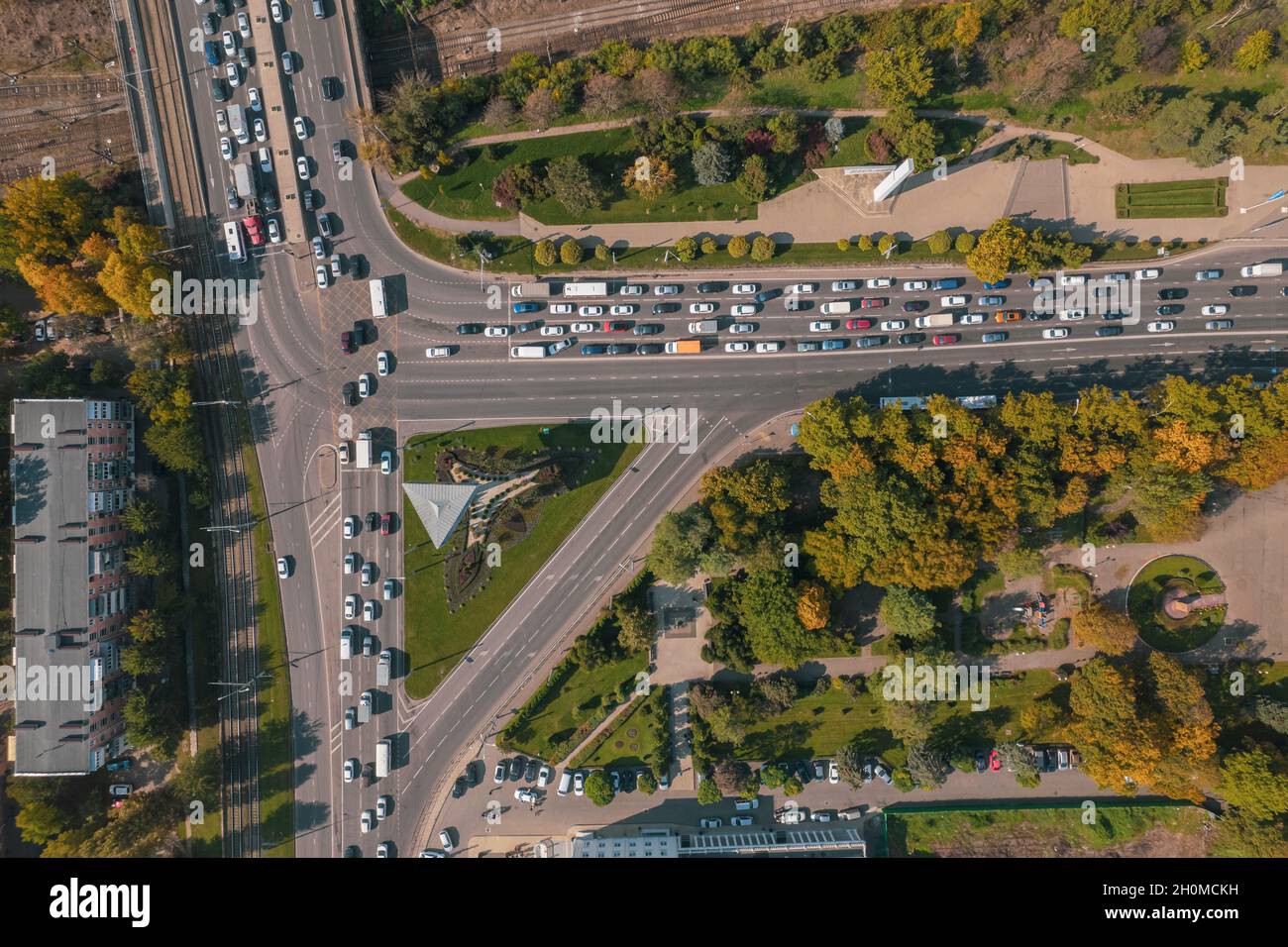 Drones point of view - traffic jam top view, transportation concept ...