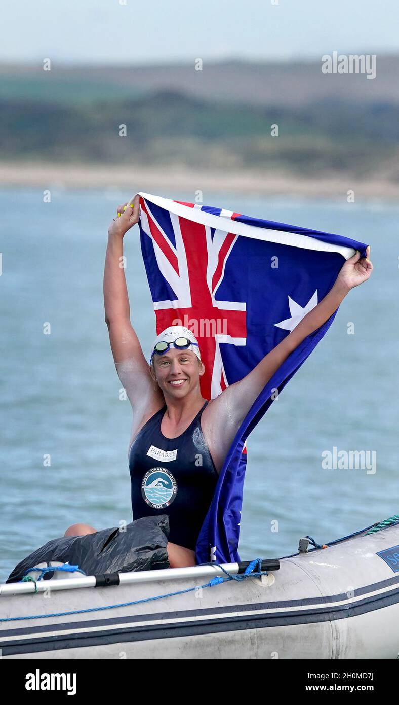 Australian endurance swimmer Chloe McCardel at the completion of her ...