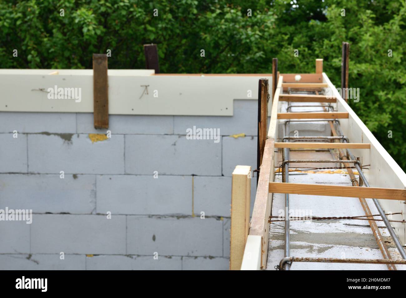 Formwork walls for concreting using wooden plate and iron wires Stock ...
