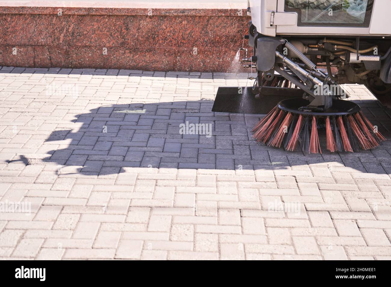 Street cleaner. Sweeper truck machine. Compact technology worker. City ...