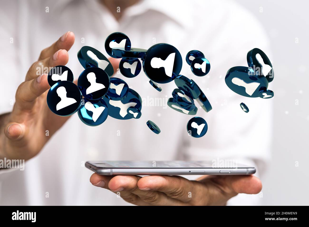 3D rendering of a group of people icons floating on a smartphone ...