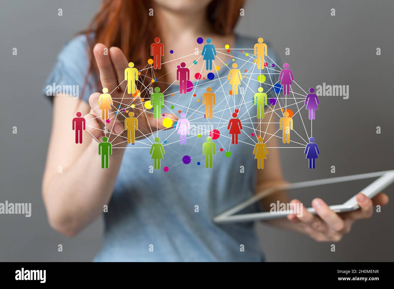 Hand with 2D icons Stock Photo - Alamy