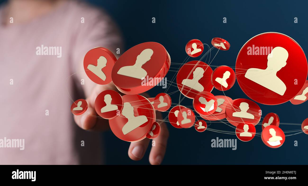 Hand with 2D people icons Stock Photo - Alamy
