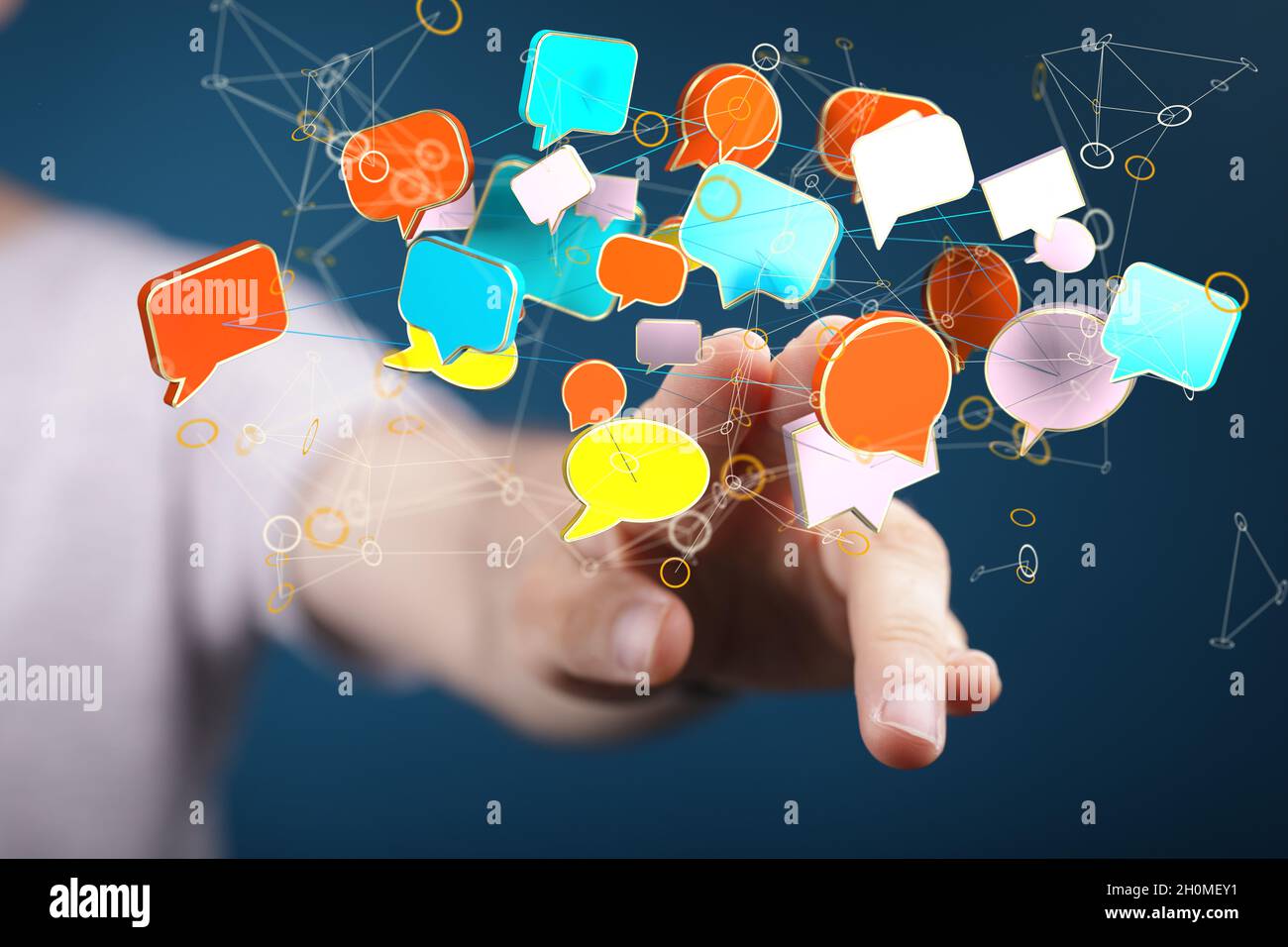 Hand tapping 2D message icons Stock Photo - Alamy