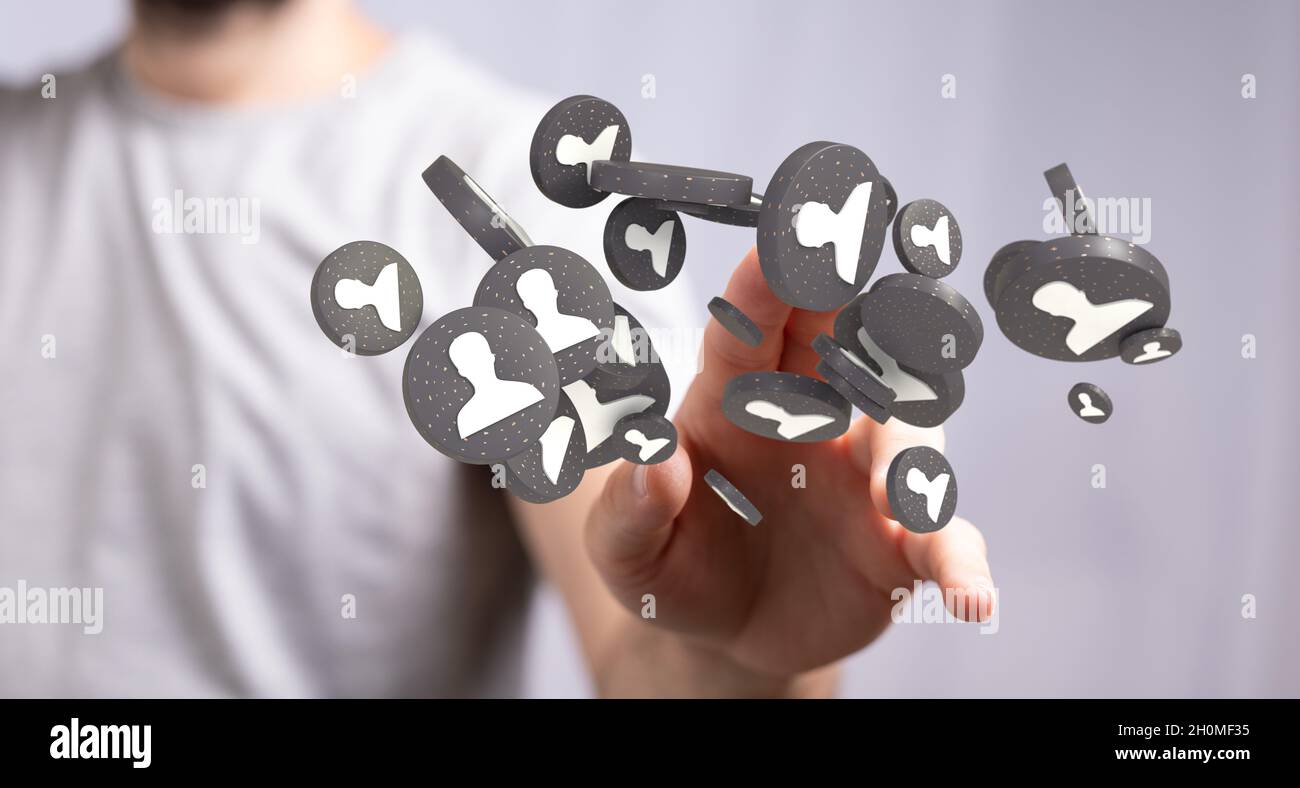 Hand holding 2D people icons Stock Photo - Alamy