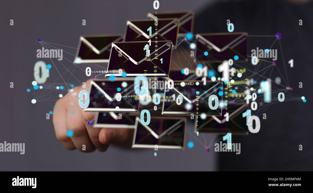 Hands holding rendered mail icons Stock Photo - Alamy