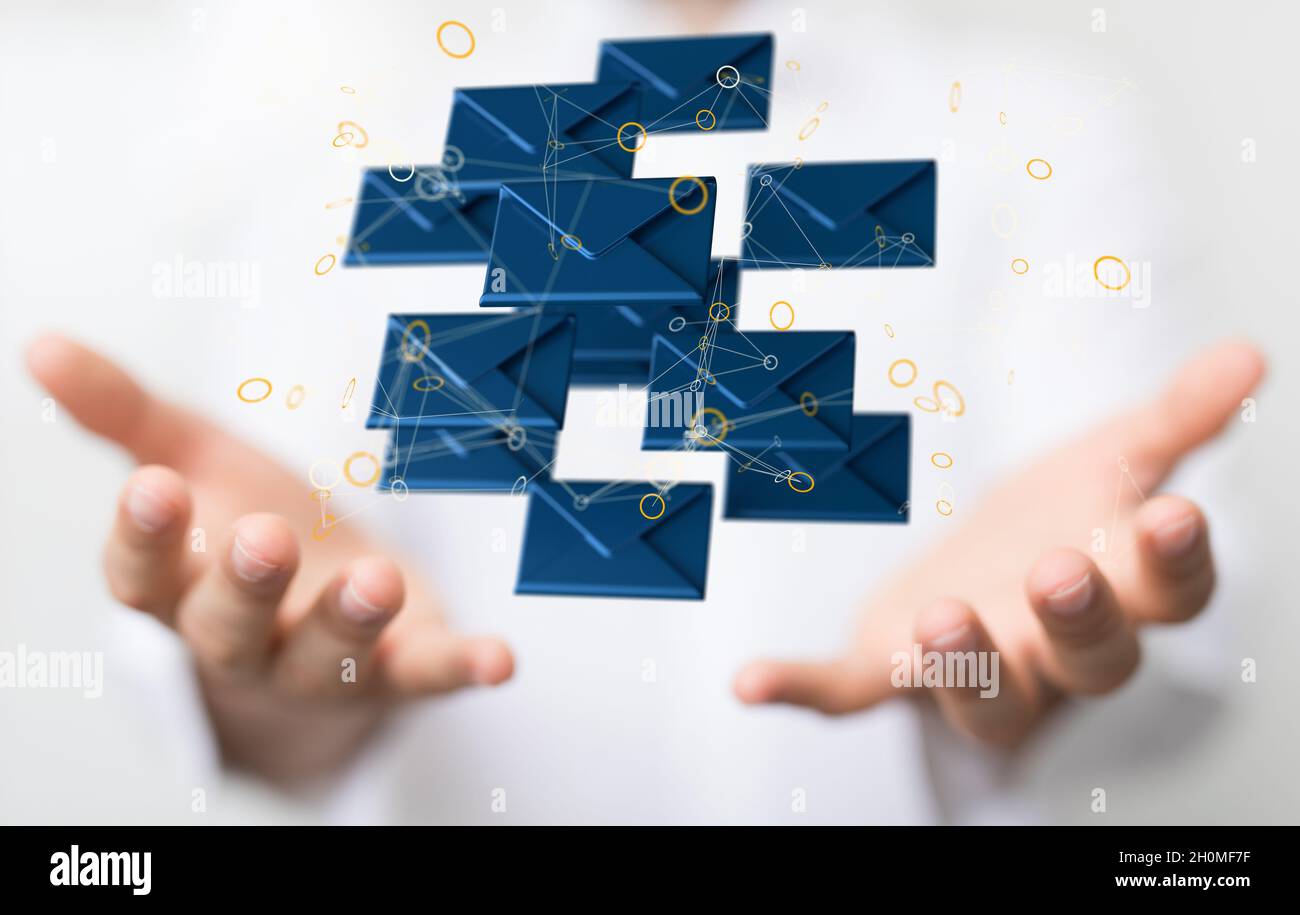 Hands holding rendered mail icons Stock Photo - Alamy