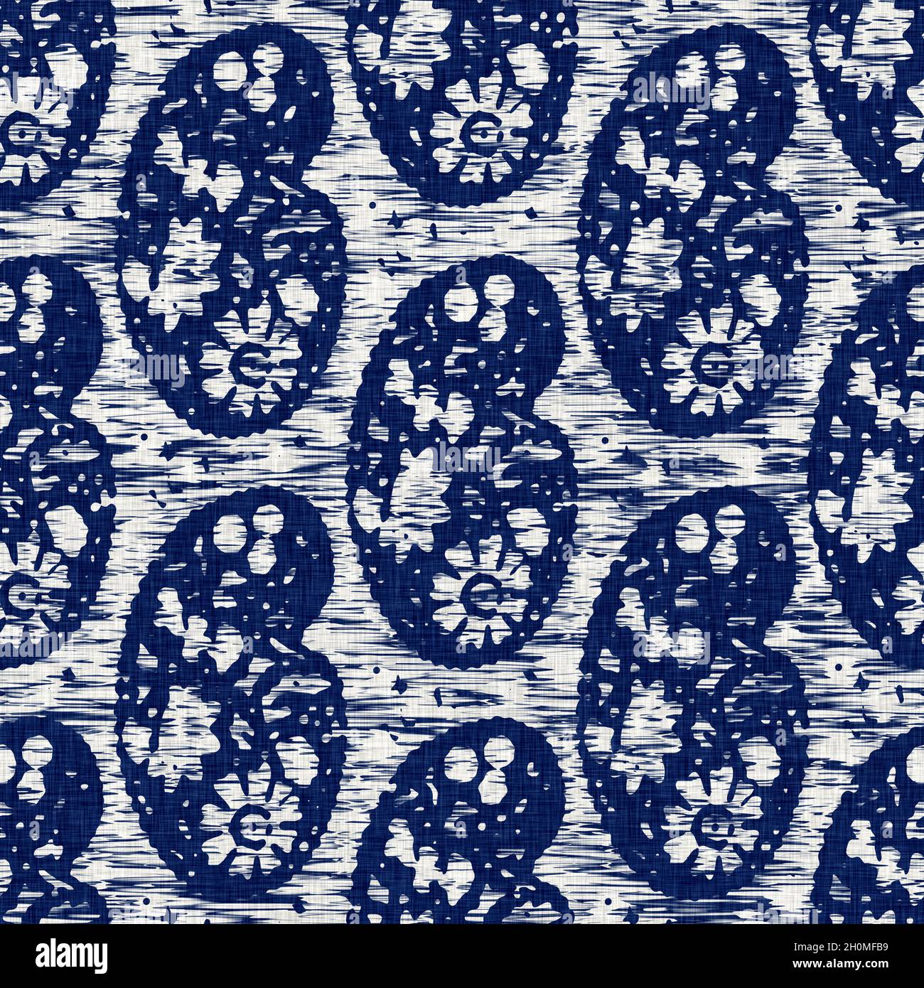 Indigo dyed fabric flower pattern texture. Seamless textile fashion ...