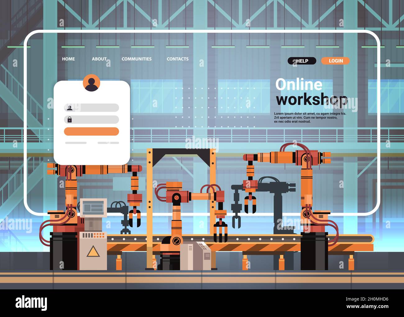 online workshop website landing page template robotic machine ...