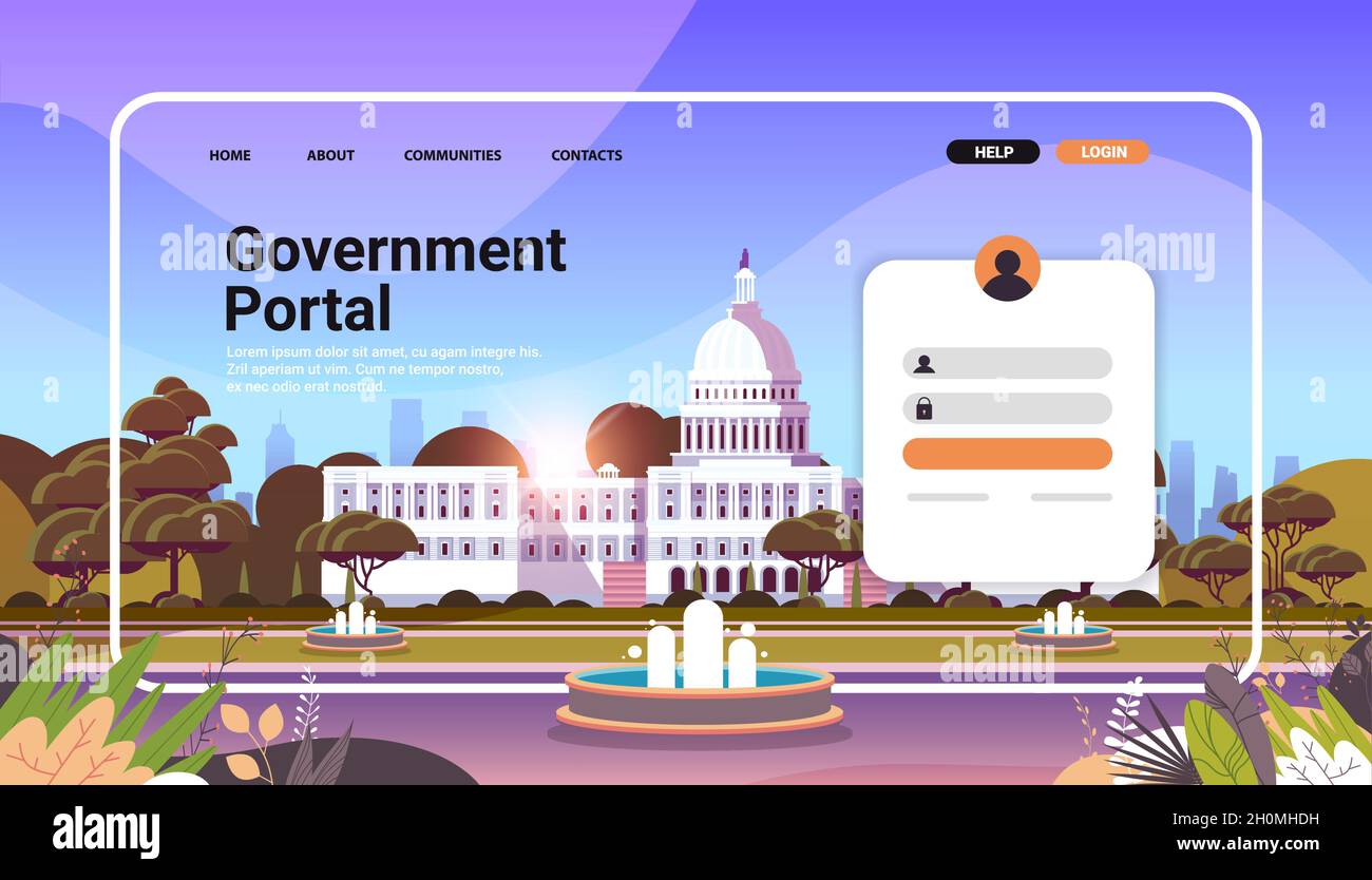 government portal website landing page template cityscape background ...