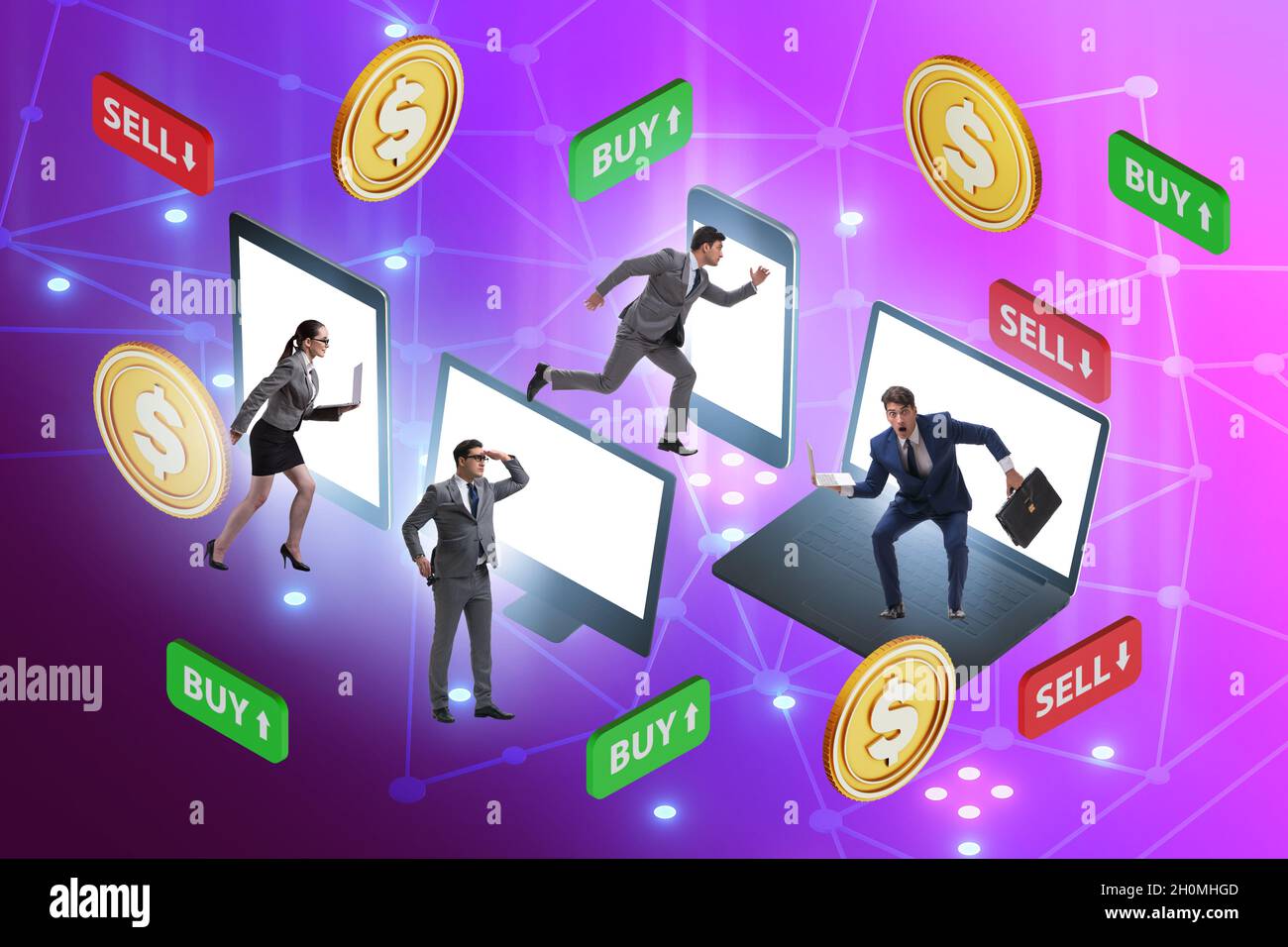 Online currency trading concept with the business people Stock Photo ...