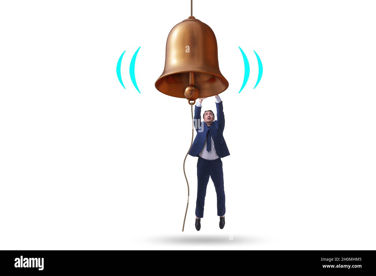 Businessman ringing the bell in case of the danger Stock Photo - Alamy