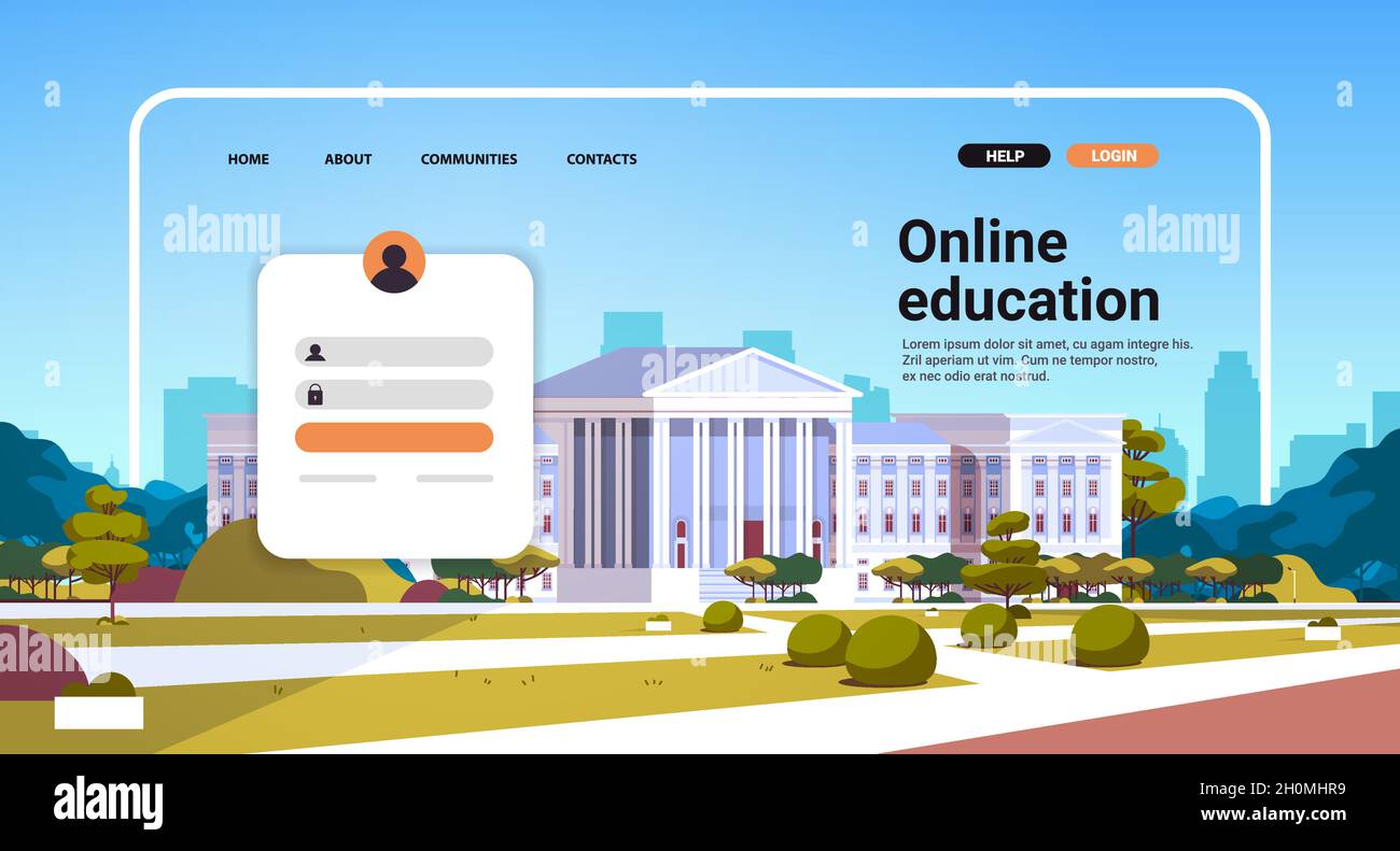online education website landing page template with university building e-learning concept Stock ...