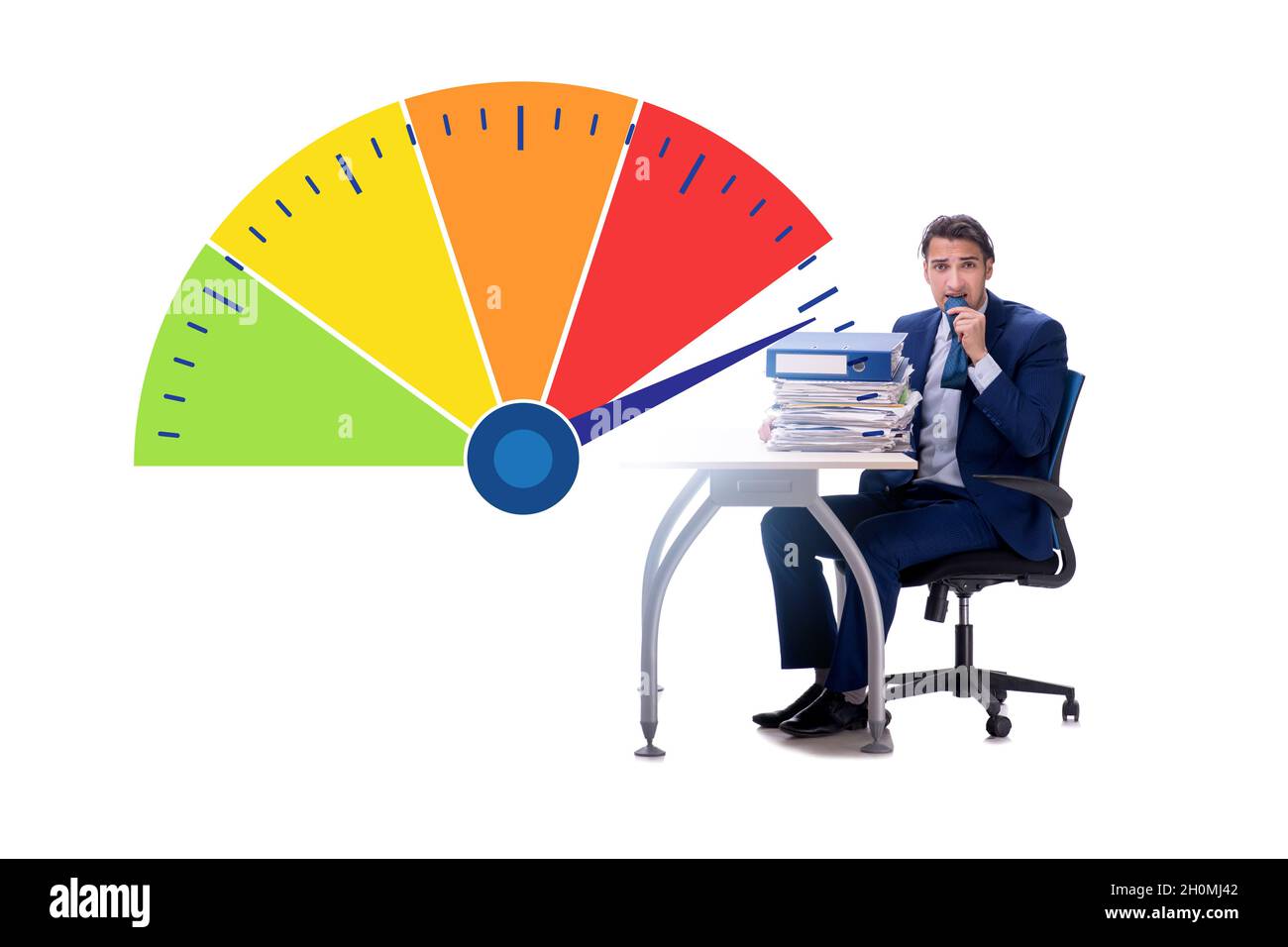 Businessman with the meter measuring his stress level Stock Photo - Alamy