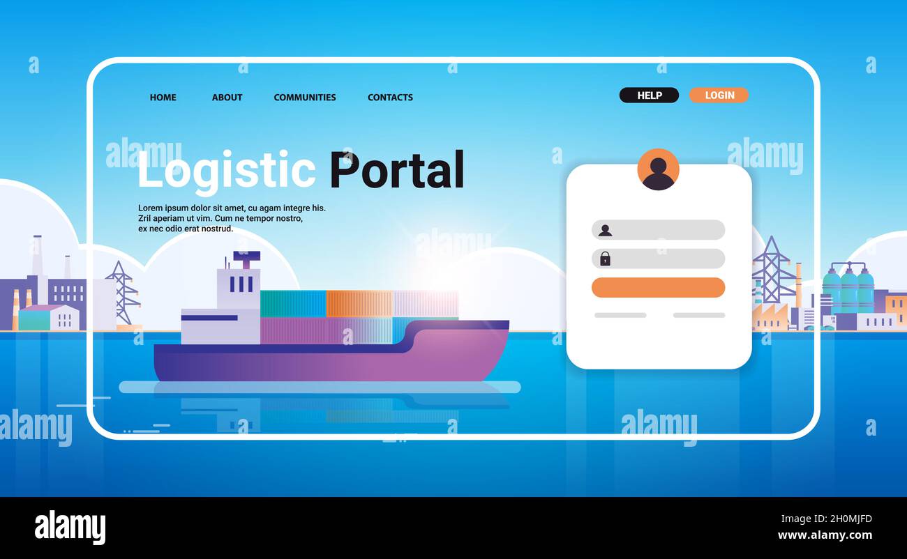 container ship loading in sea port website landing page template cargo ...